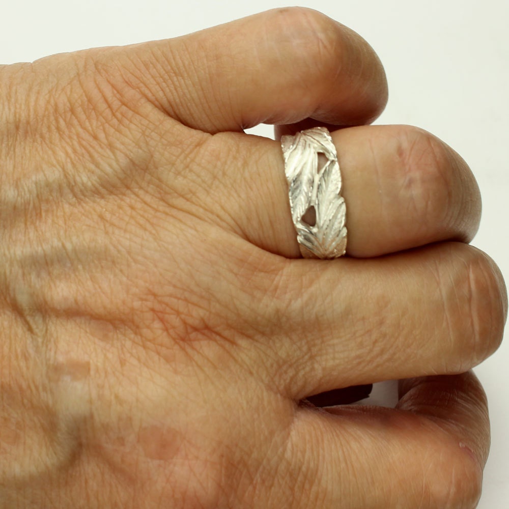 Leaf Ring Sterling Silver Leaves Pattern in Thick Band | Etsy