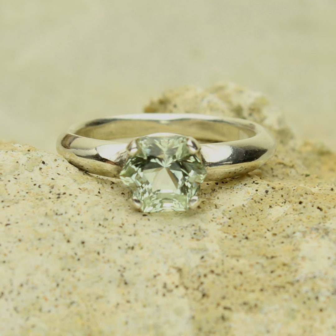 Anillo de plata de prasiolita, prasiolita redonda facetada ...