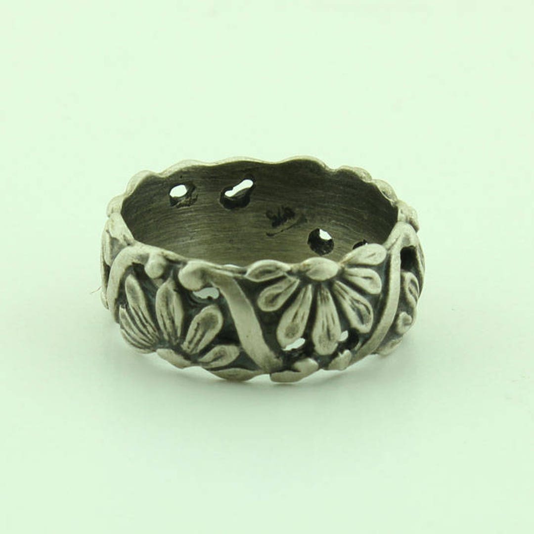 Daisy Flower Ring Sterling Silver Posy Ring Wide Silver Wildflower ...