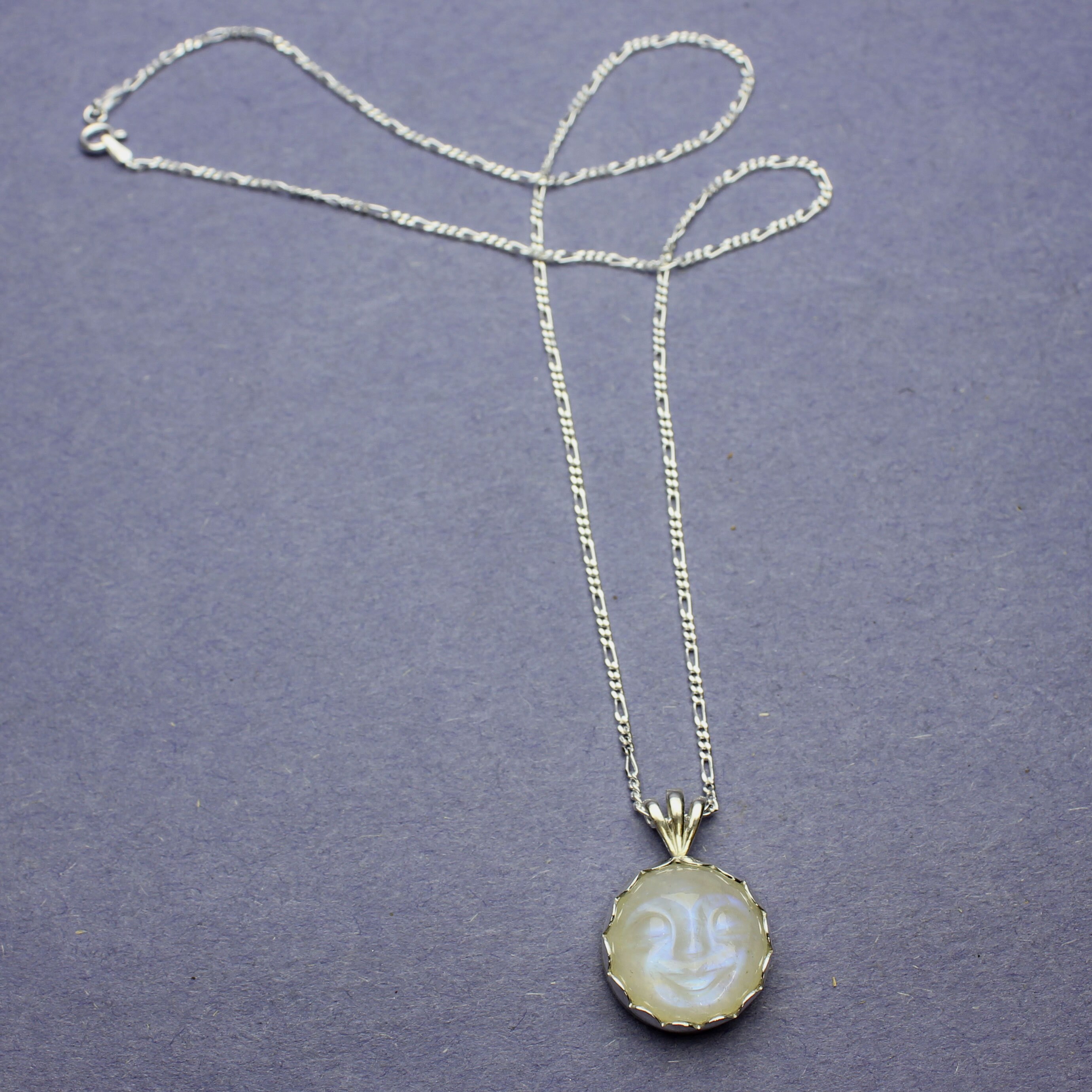 Rainbow Moonstone Necklace, Carved Rainbow Moonstone, Man in the Moon ...