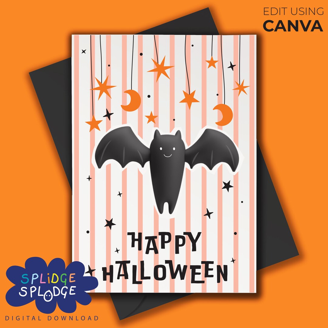 Editable Printable Halloween Bat Card / Instant Download CANVA TEMPLATE ...