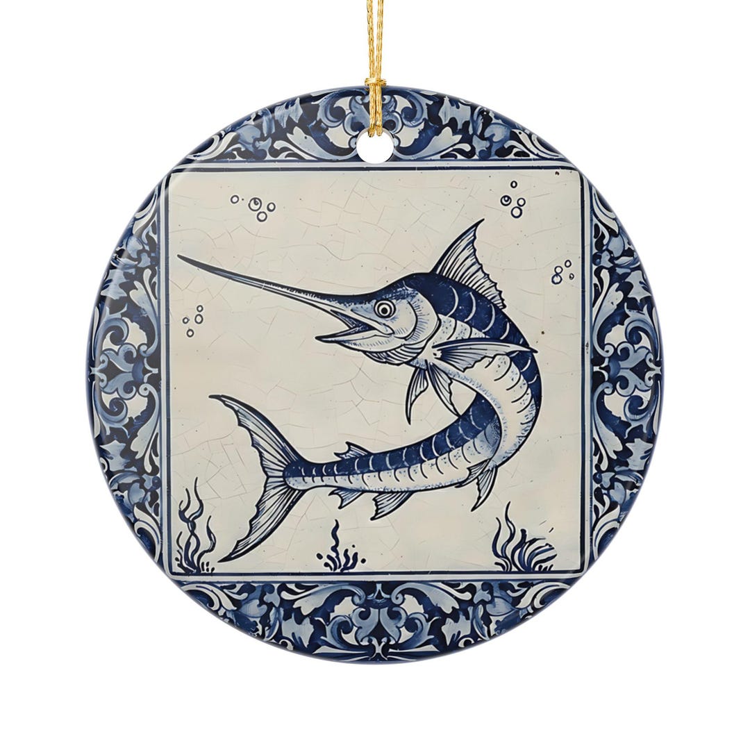 Blue Sailfish Delft Tile Style Art Ceramic Ornament | Nautical Fish ...