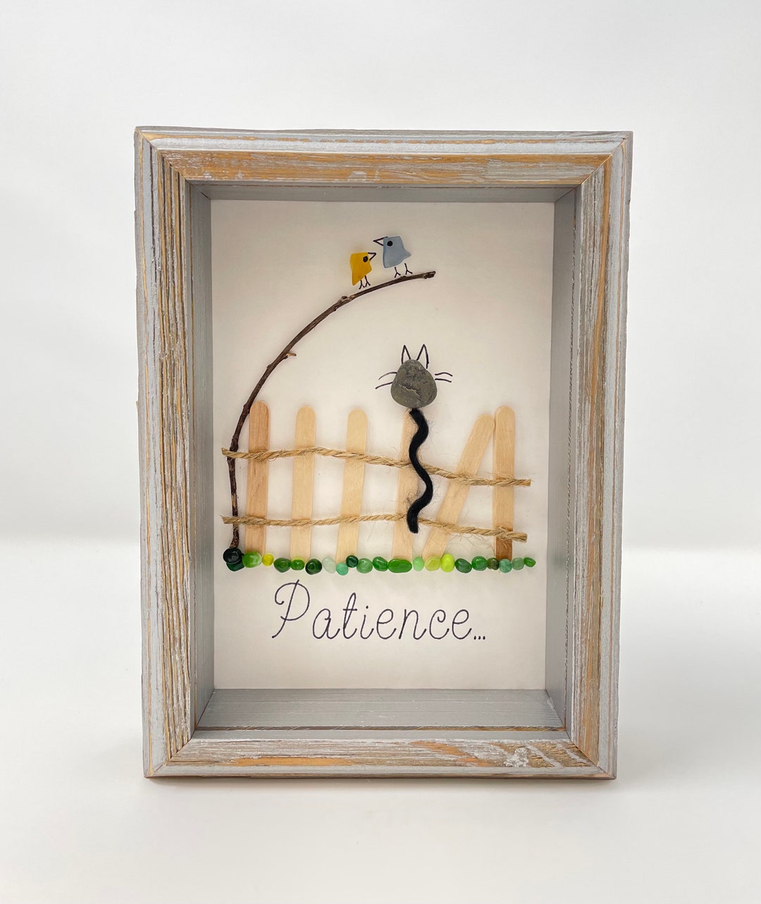 Sea Glass Pebble Art: Patience Cat Lover Gift (5x7 Shadow Box) - Etsy