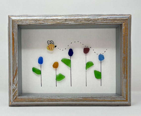 Sea Glass Art Bee Amongst The Flowers For Mothers Day Etsy