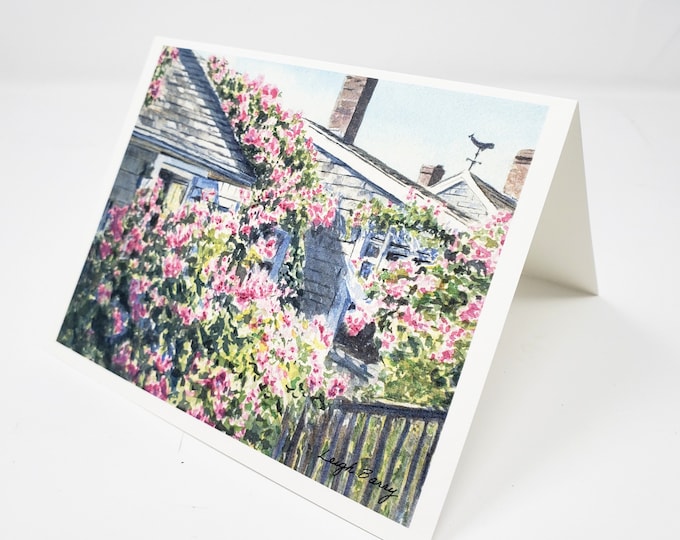 Nantucket Notecards Rose Covered Cottage Watercolor Cape Cod Sconset ...