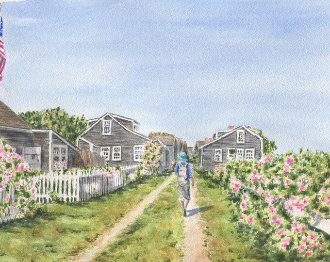Sconset Bluff Walk: Nantucket Watercolor Print Cape Cod Art 'sconset ...