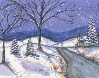 Winter scene print | Etsy