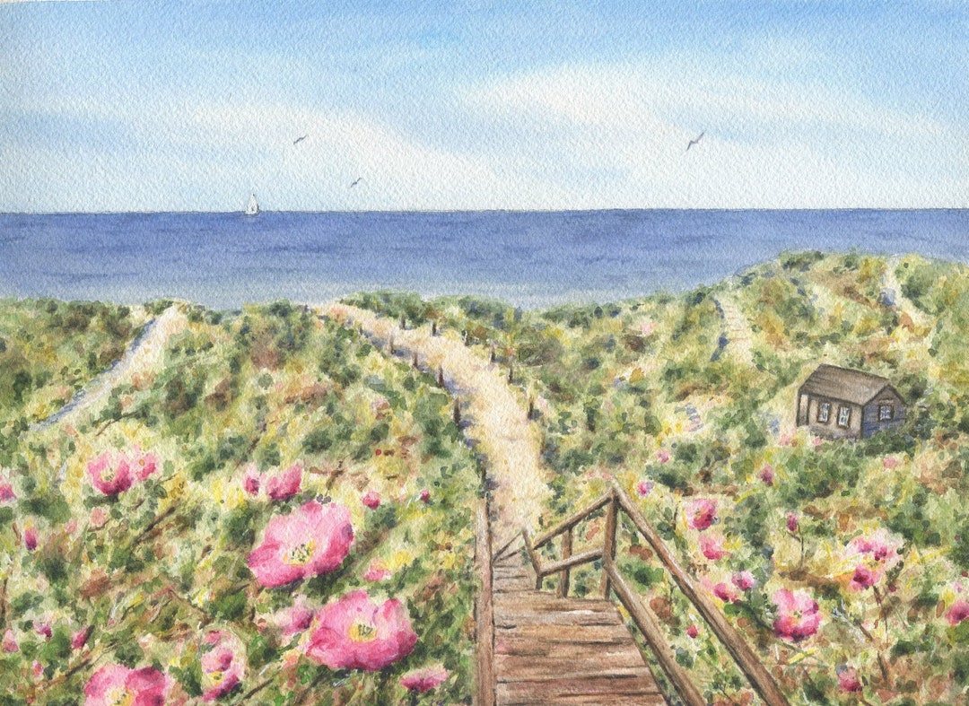 Steps Beach Nantucket Island Watercolor Fine Art Prints, Nantucket Art ...