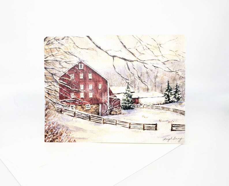 First Snow, Red Barn Notecards, Winter Snow Scene, Thank You Notes ...