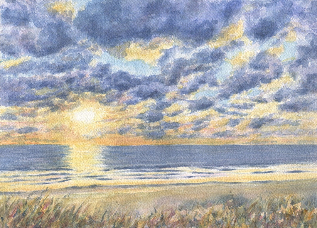 Beach Sunrise Sunrise Watercolor Print or Original Painting, Watercolor ...