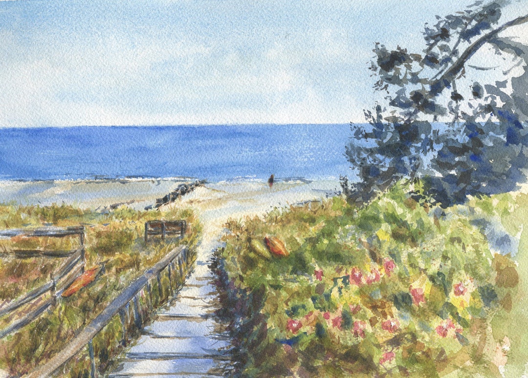 Nantucket Sound Cape Cod Watercolor Painting, Cape Cod Beach Art Wall ...