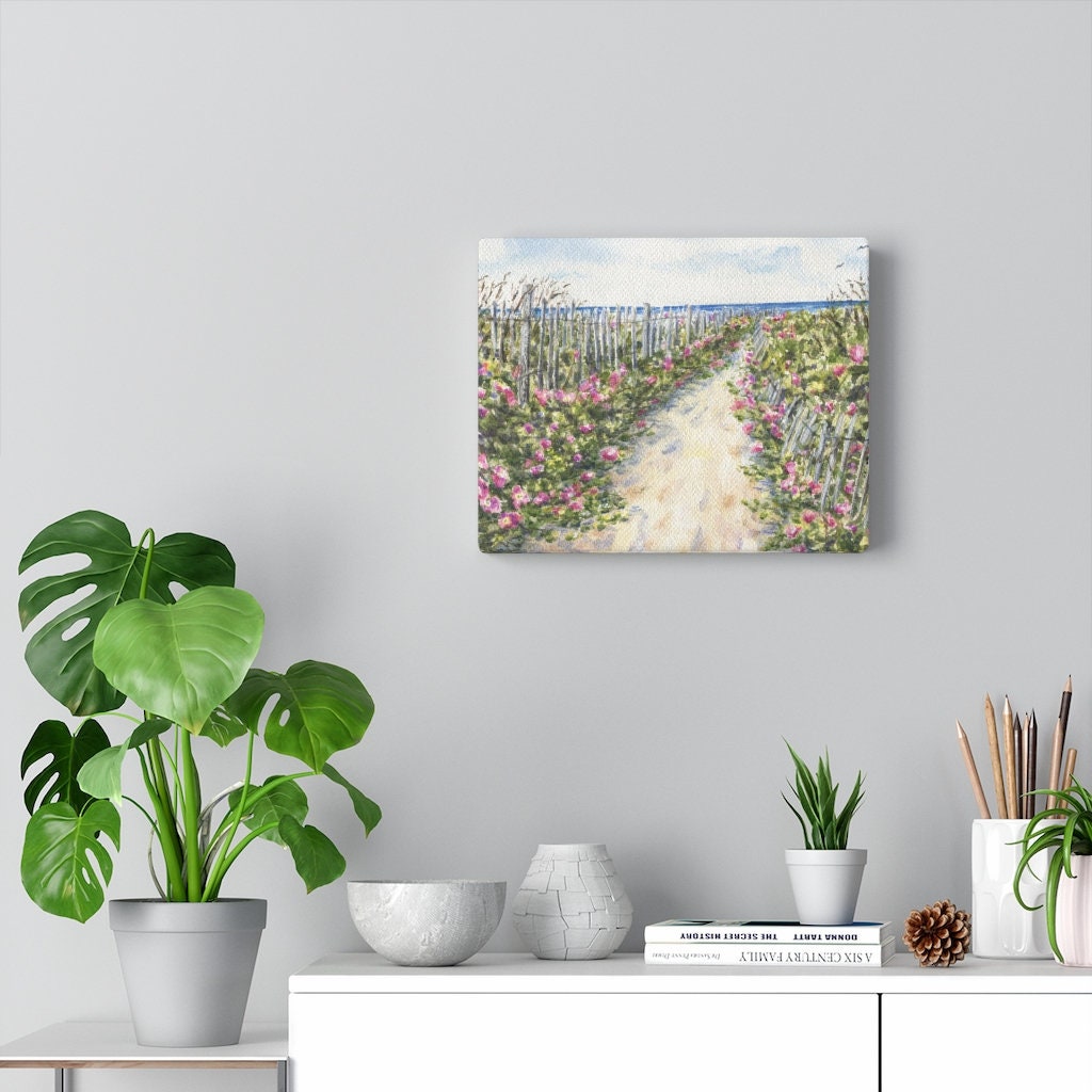 Cape Cod Roses Canvas Wrap Beach Roses Watercolor Print | Etsy