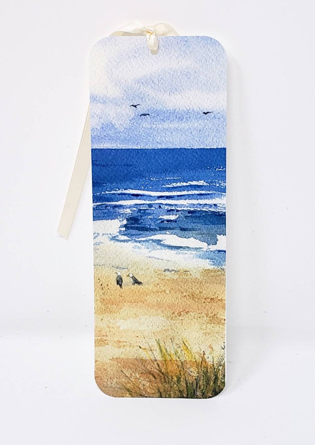 Beach Art Bookmarker, Beach Painting Bookmark, Seagull Art Watercolor ...