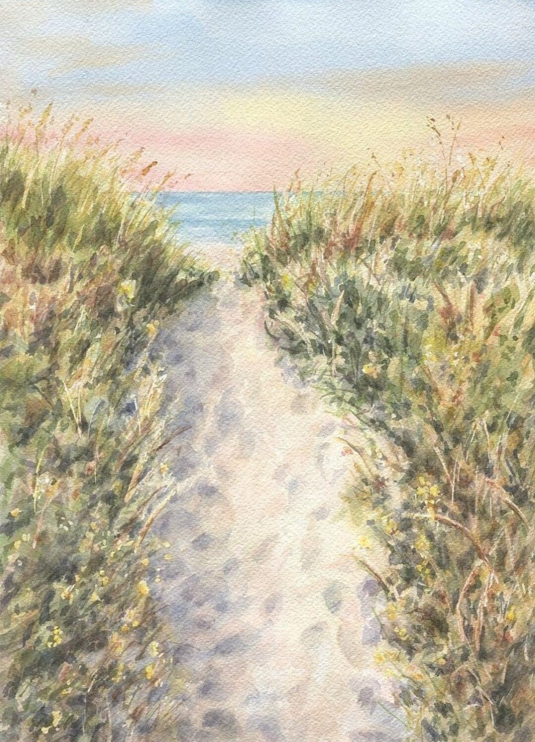Beach Path at Sunrise Watercolor Painting Prints or Original Painting ...