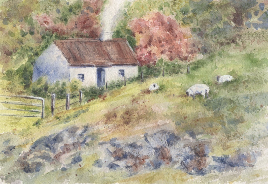 Thatched Cottage Irish Print, Ireland Landscape, Irish Cottage Art ...
