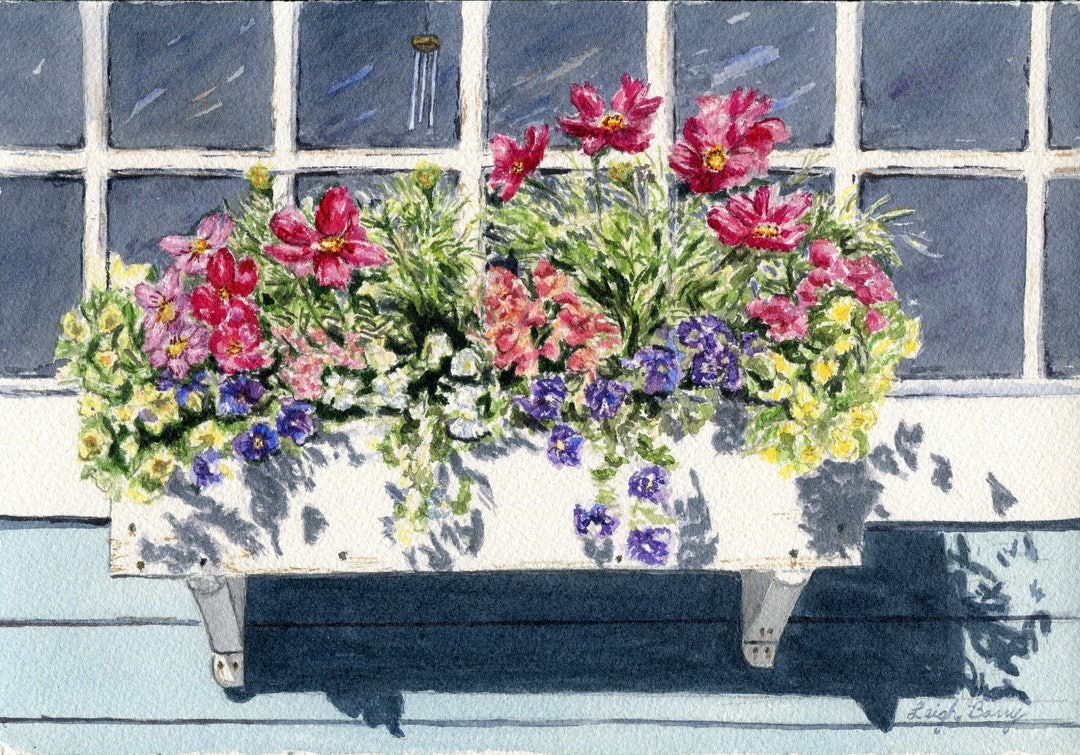 Window Box Floral Watercolor Painting Floral Painting Flower Box ...