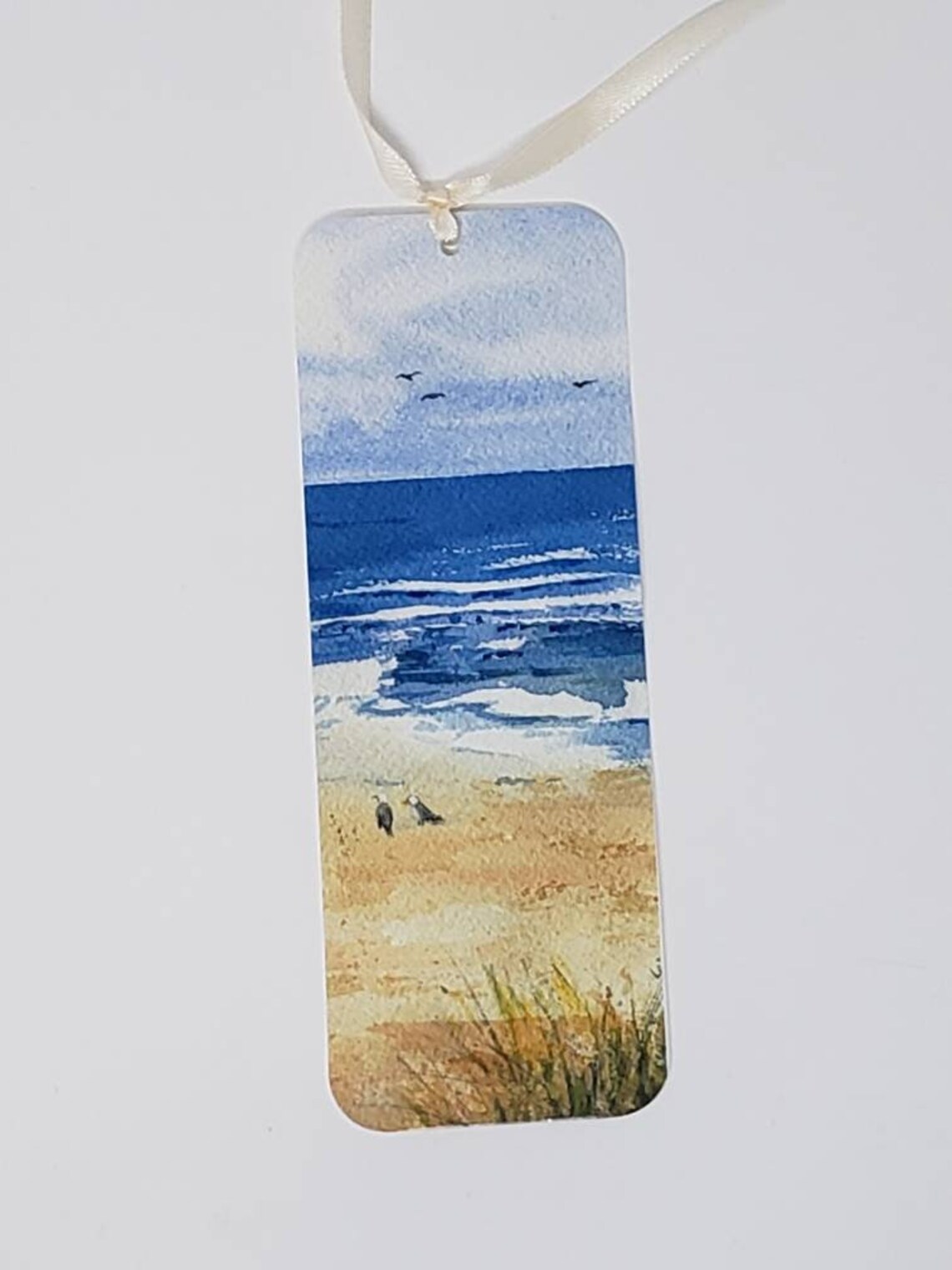 Beach Art Bookmarker, Beach Painting Bookmark, Seagull Art Watercolor ...