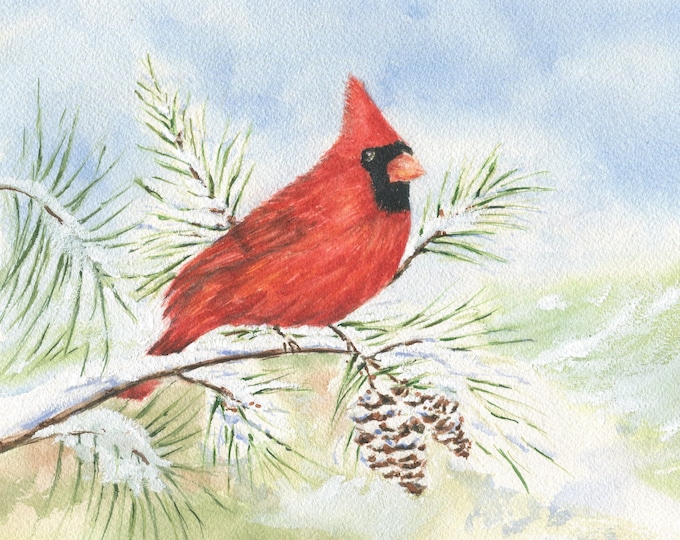 Red Cardinal Watercolor Painting Print, Red Cardinal Print, Framed ...