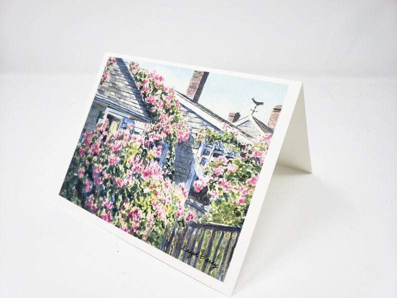 Nantucket notecards Rose Covered Cottage watercolor Cape Cod | Etsy