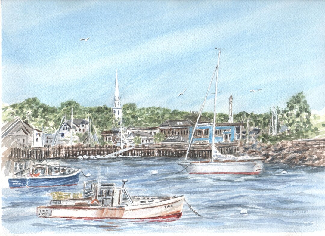 Camden, Maine Skyline Watercolor Print or Original, Maine Painting ...