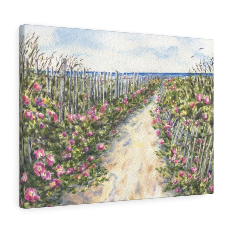 Cape Cod Roses Canvas Wrap Beach Roses Watercolor Print | Etsy