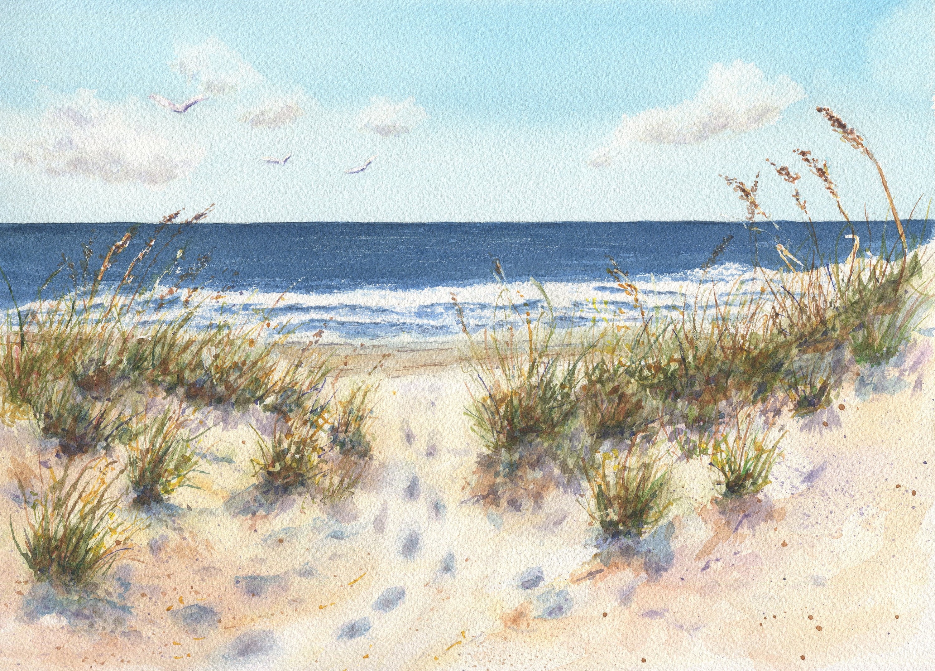 Footprints: Watercolor Ocean Painting Print Beach Watercolor Painting ...