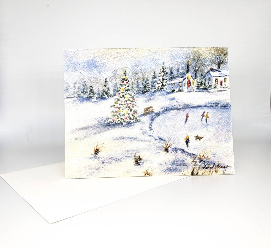 Winter Skating Christmas Cards, Winter Snow Scene, Ice Skating ...