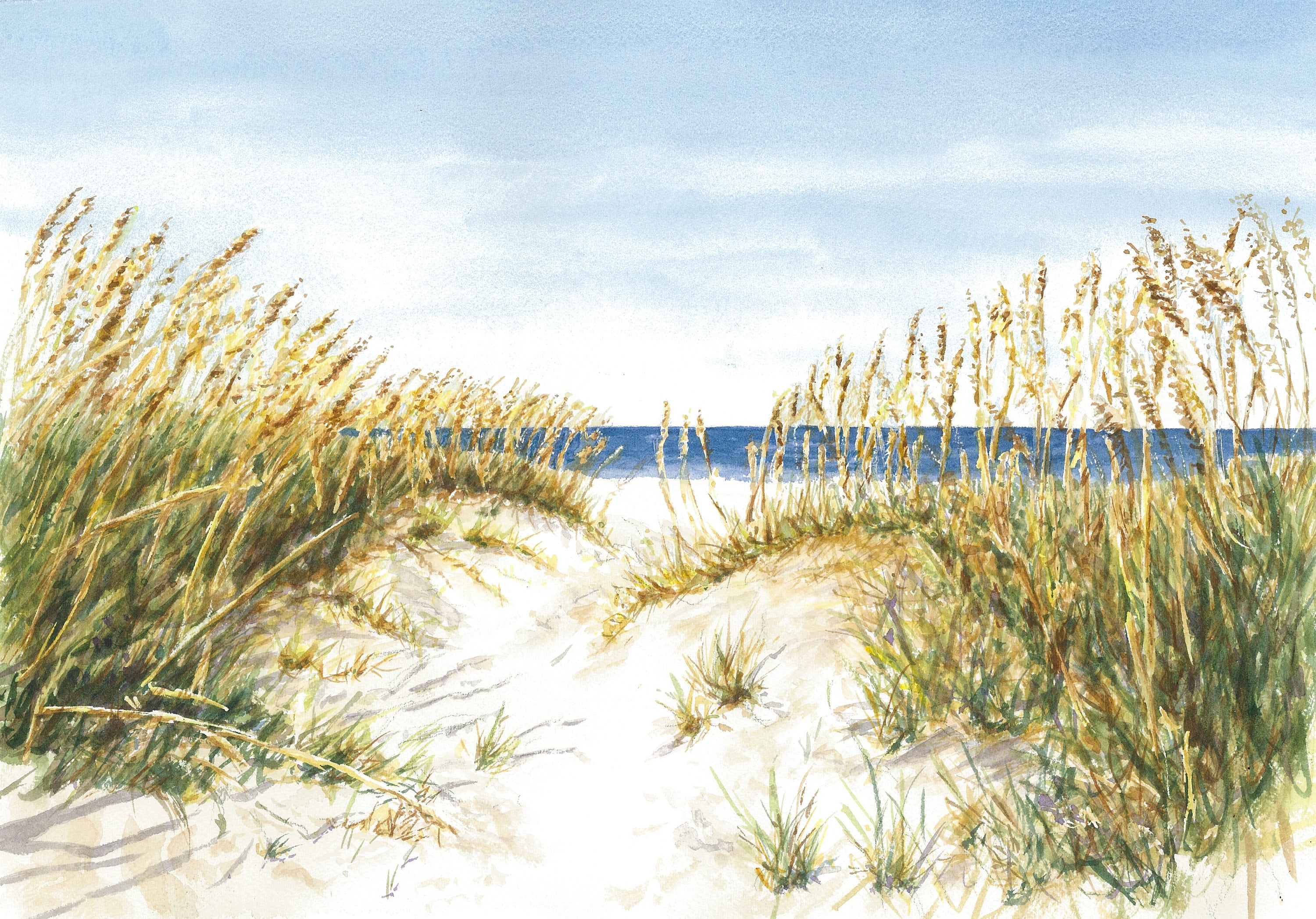 Ocean View Watercolor Painting Beach Dunes Painting Beach Wall Decor ...