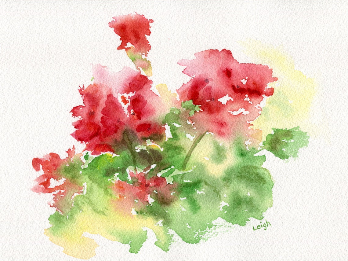 Red Geraniums Watercolor Giclee Print or Original Painting, Red Floral ...
