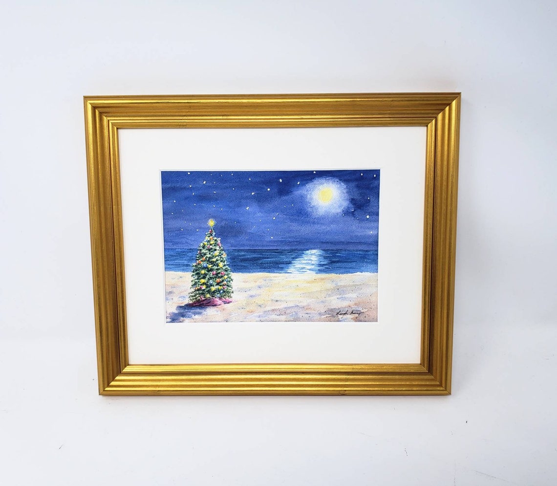 A Beach Christmas Watercolor, Christmas Beach Painting, Coastal ...