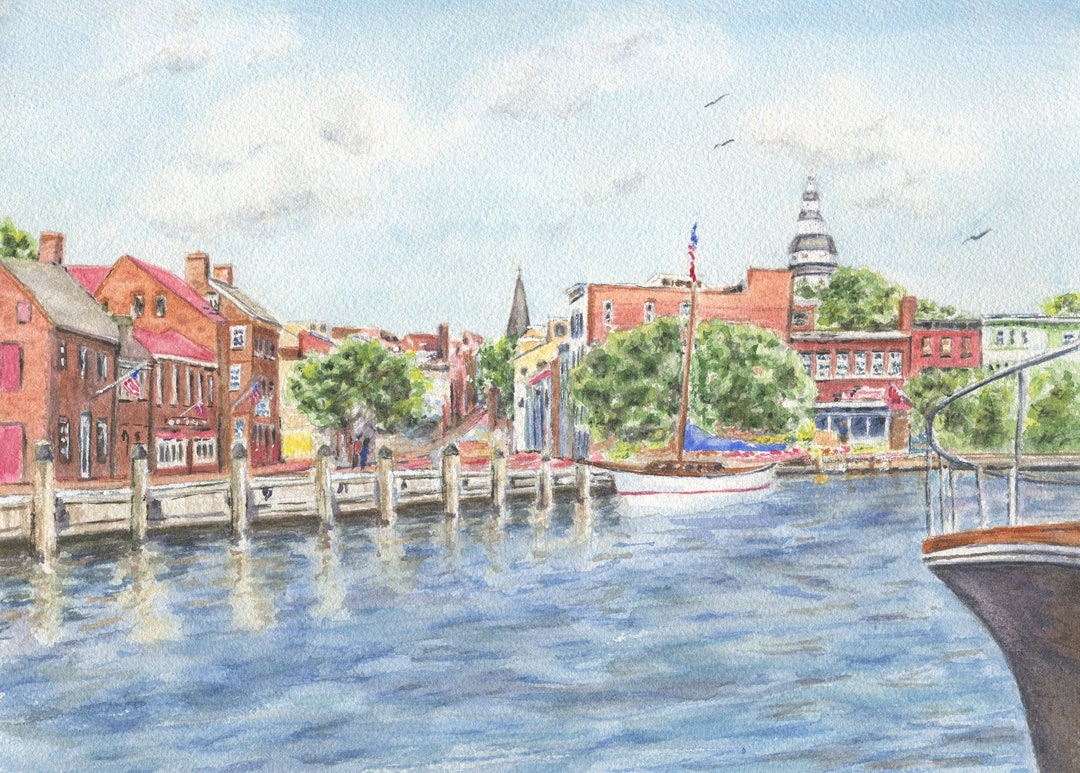 Annapolis Harbor: Watercolor Prints, Annapolis Print, Coastal Home ...