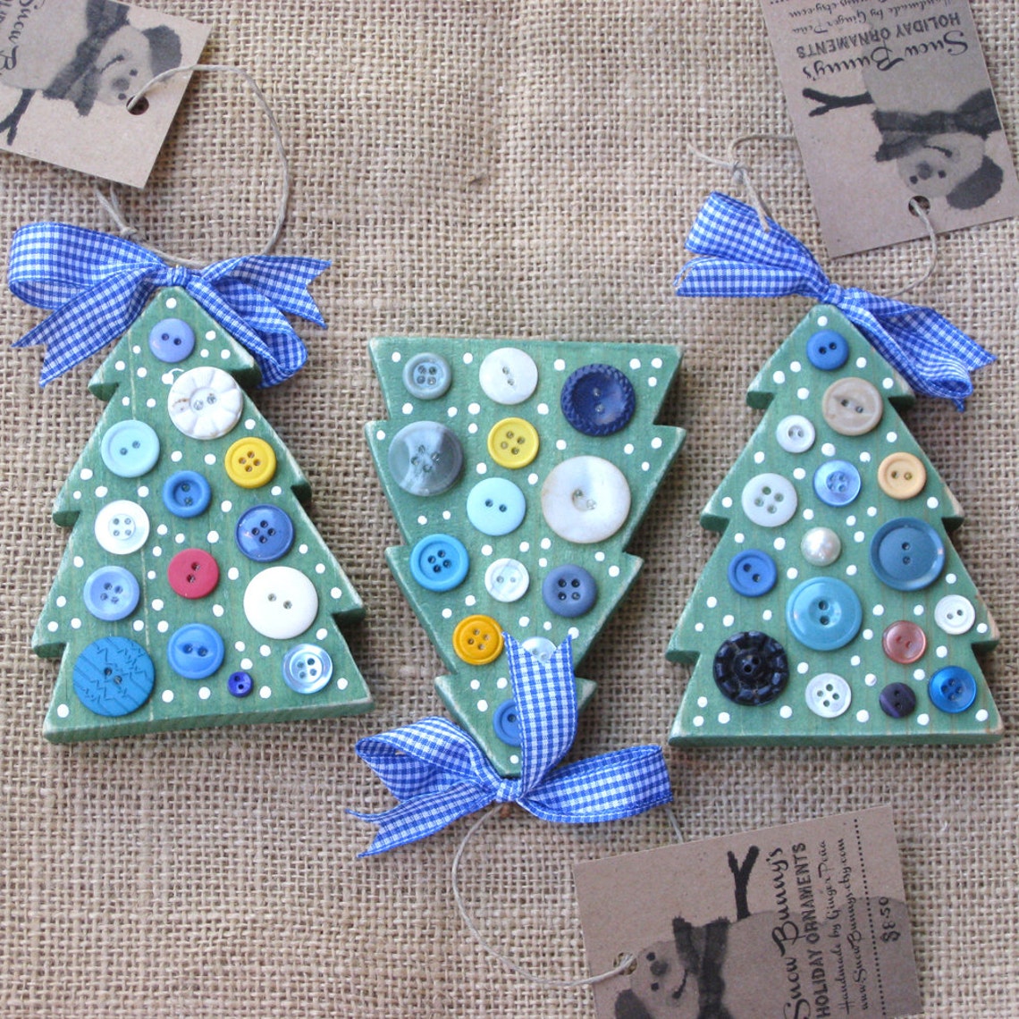 Wood Button Tree Ornament in Shades of Blue and White | Etsy