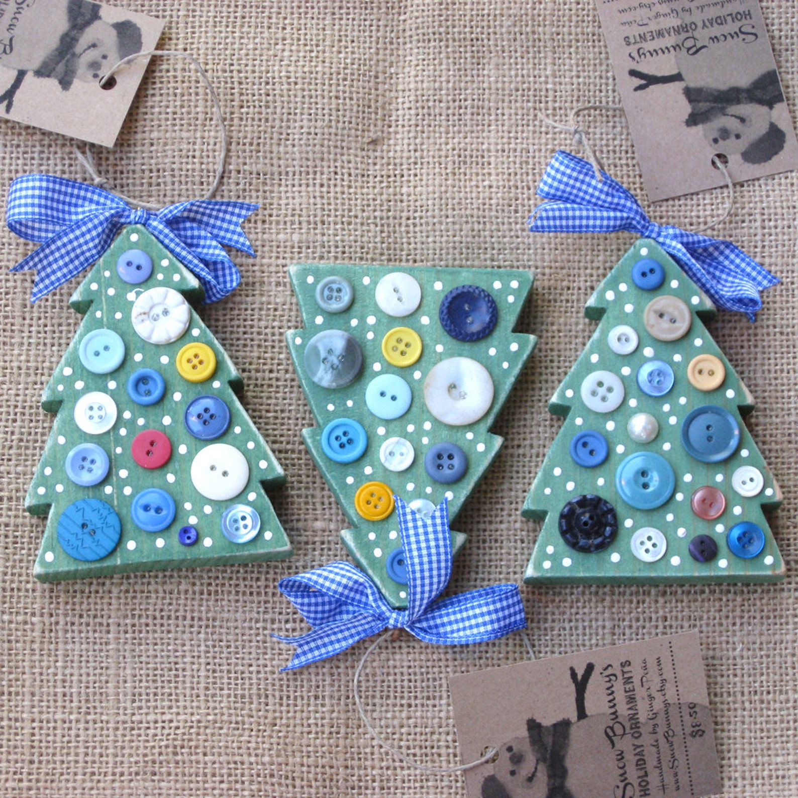 Wood Button Tree Ornament in Shades of Blue and White | Etsy