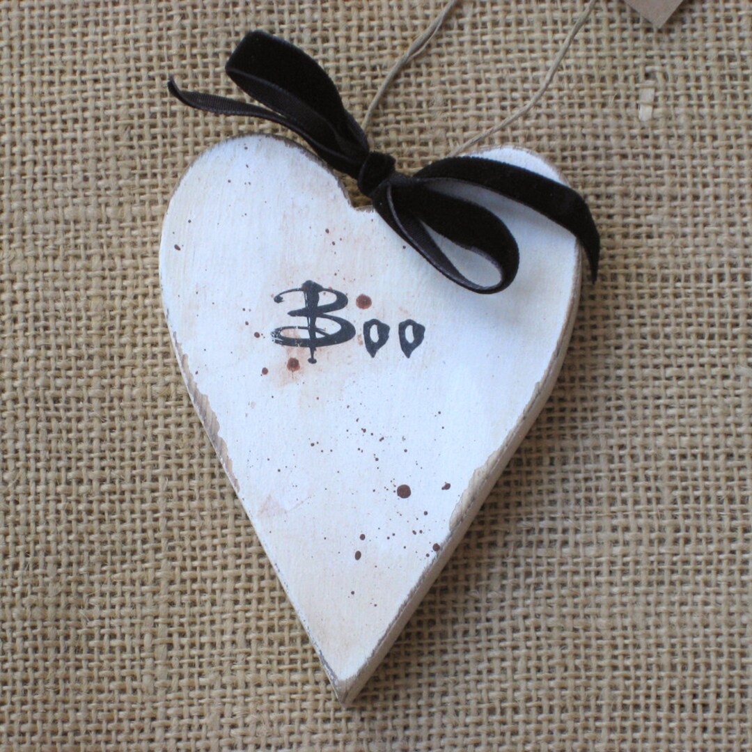 Halloween Heart Ornament, White Ghost Heart With Gothic Black, Boo ...