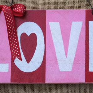Love Sign, Hand-painted Wood in Red and Pink for Valentine Decor or ...