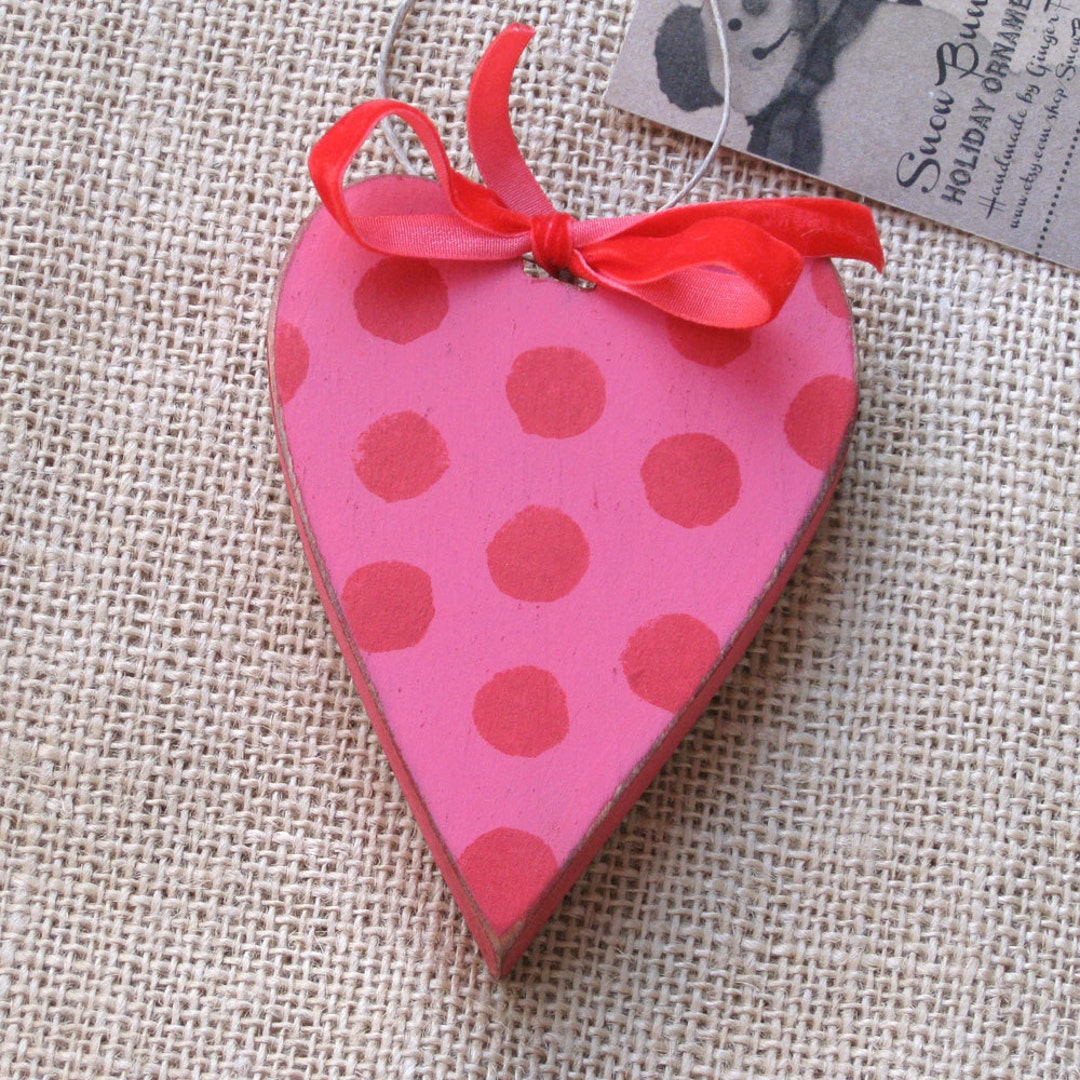Heart Ornament in Pink and Red Polka Dots for Valentine's - Etsy