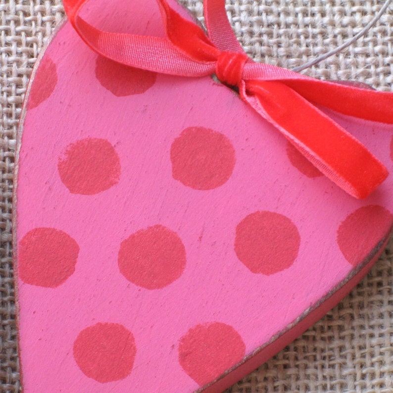 Heart Ornament in Pink and Red Polka Dots for Valentine's | Etsy