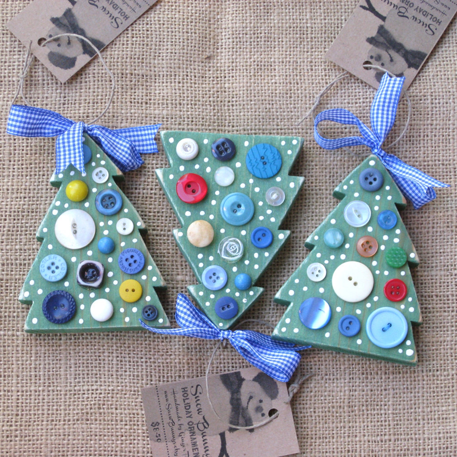 Wood Button Tree Ornament in Shades of Blue and White | Etsy