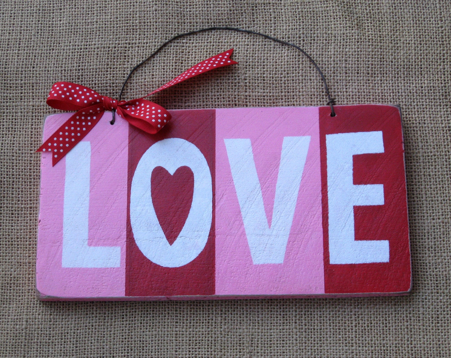 Love Sign Hand-painted Wood in Red and Pink for Valentine | Etsy