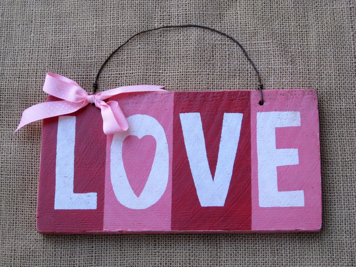 Love Sign Hand-painted Wood in Red and Pink for Valentine | Etsy