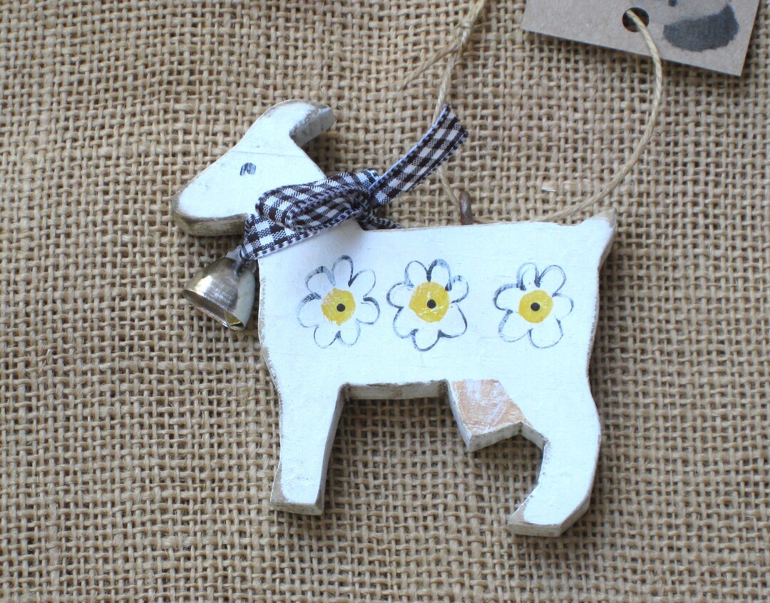 Goat Ornament, Wooden Farm Animal Ornament for the Christmas Tree or ...