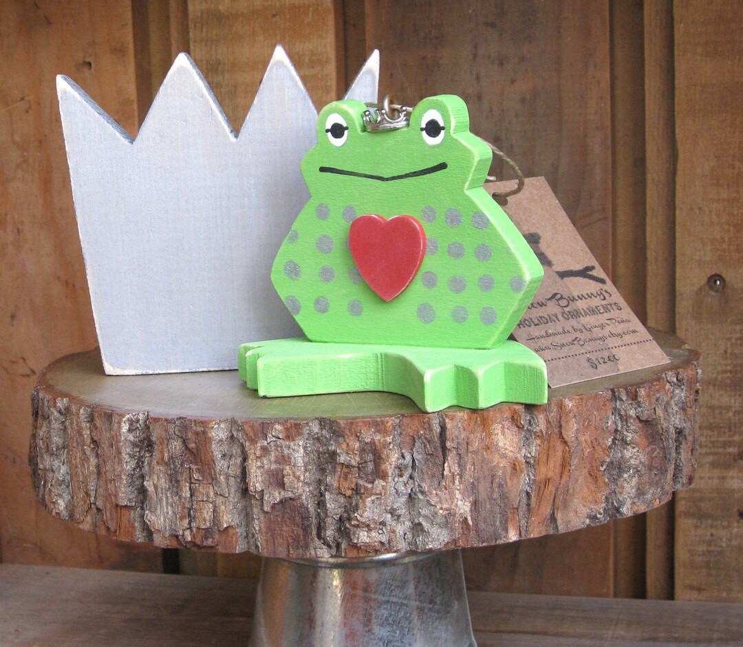 Handmade Frog Prince Wood Ornament, Silver Crown, Personalized Gift - Etsy