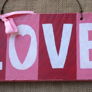 Love Sign, Hand-painted Wood in Red and Pink for Valentine Decor or ...