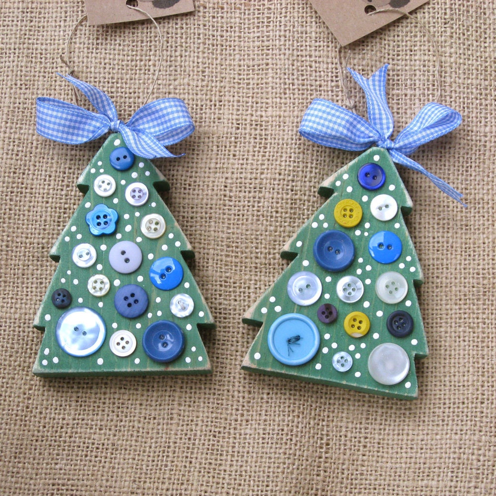 Wood Button Tree Ornament in Shades of Blue and White - Etsy