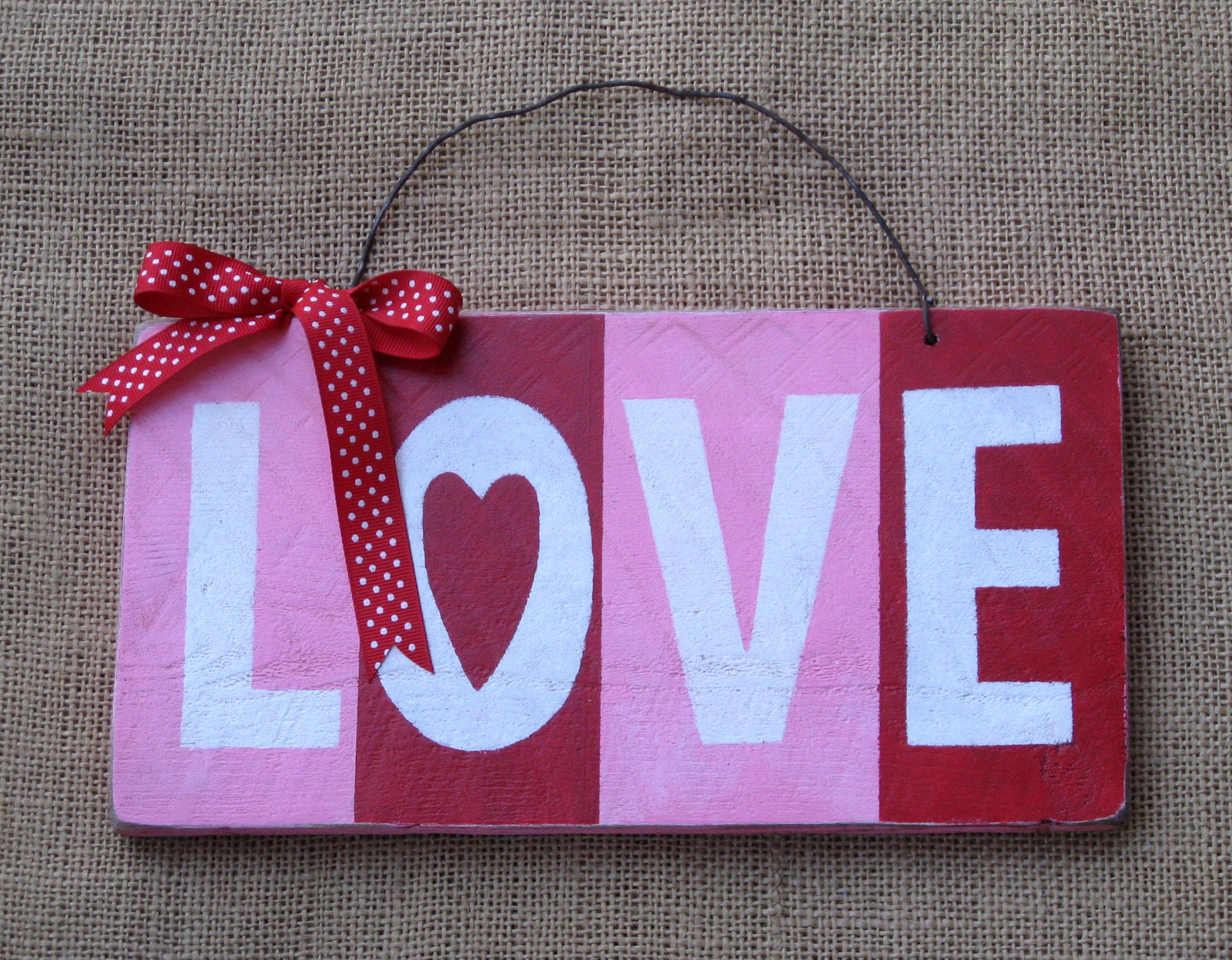 Love Sign Hand-painted Wood in Red and Pink for Valentine | Etsy