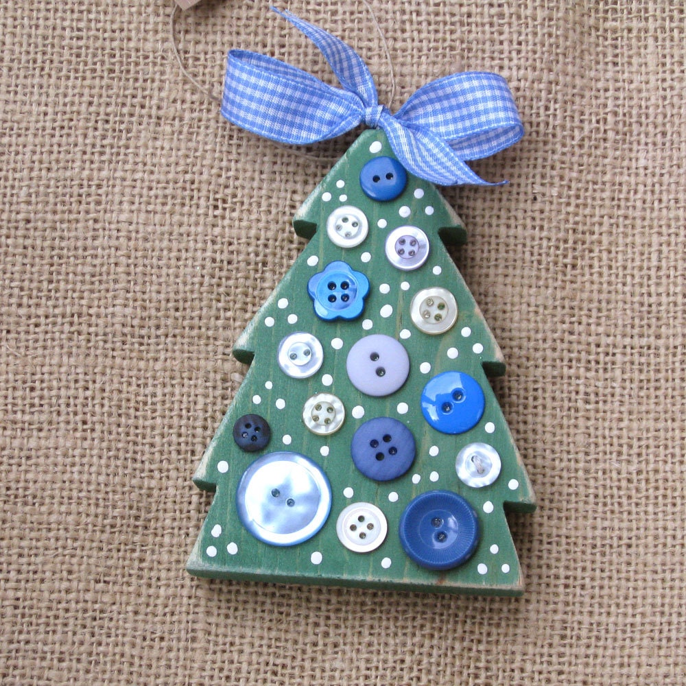 Wood Button Tree Ornament in Shades of Blue and White - Etsy