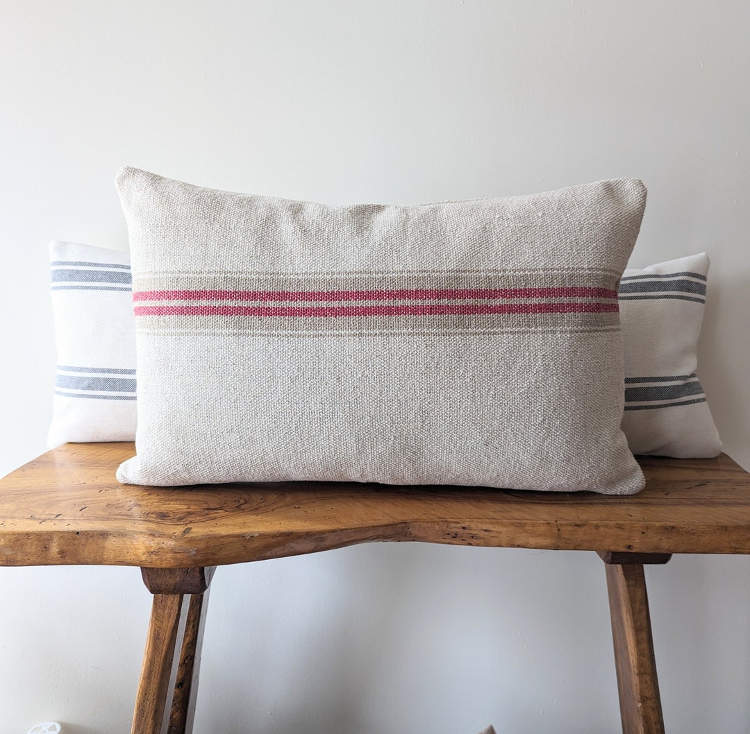 French Rustic Cushion Cover Rectangular Heavy Grain Sack Pillow, Red ...
