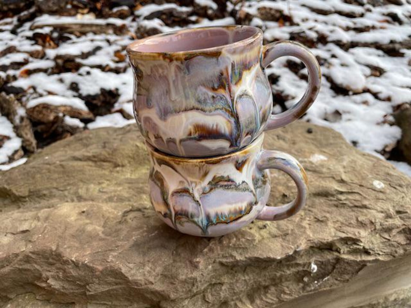 Stoneware Potbelly Coffee Mug, Hand Glazed Purple Murple Glaze Design ...