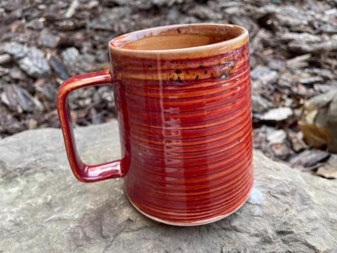 Stoneware Angular Coffee Mug, Rustic Red Cabin Glaze Design, Hand ...