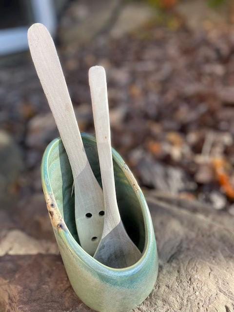 Stoneware Standing Spoon Rest, Soft Green Country Roads Glaze Design ...